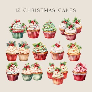 Christmas Cupcakes Clipart, Bakery Clipart, Watercolor Dessert, Festive ...