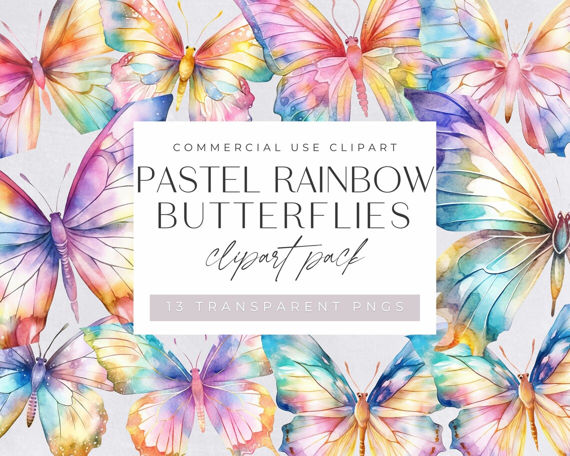 Pastel Rainbow Butterflies Clipart Pack, Transparent Png Clipart ...