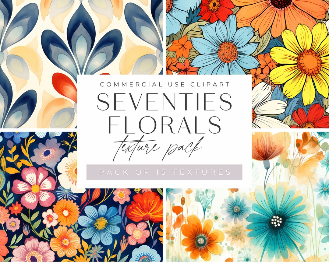 Retro 70s Clipart, Colorful Floral Seventies Flowers Background Clip ...