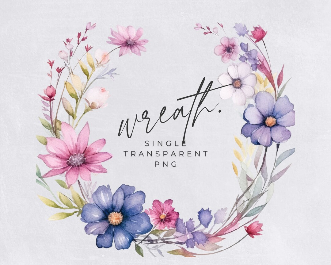 Clipart Watercolor Wreath, SINGLE IMAGE, Floral Wreaths, Wild Flower ...