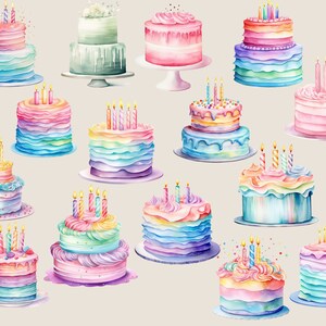 Watercolor Birthday Cake Clipart, Girls or Boys Party, Celebration Clip ...