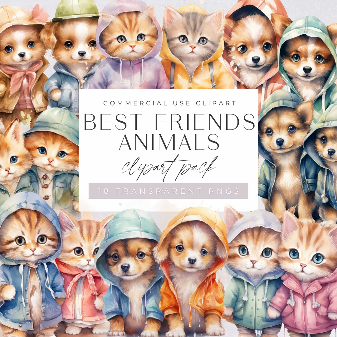 Watercolor Clipart Friends, Best Friend Animals Clipart Watercolor, Pet ...