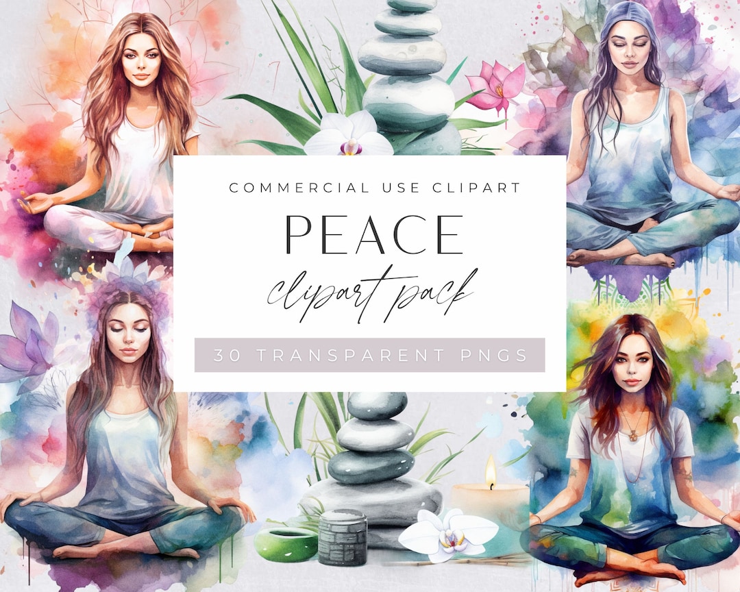Mindful Yoga Clipart, Meditation & Peace Clipart, Watercolor Women ...