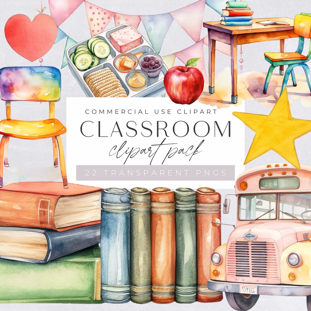 Retro Classroom Clipart, Teacher Clip Art, School Supplies Graphics ...