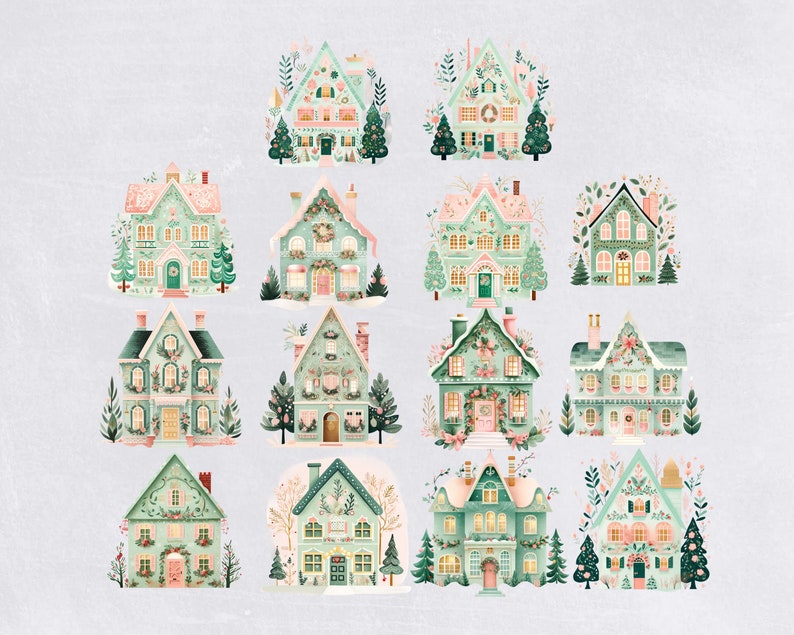 Watercolor Christmas House Clipart, Festive Winter Gingerbread Houses ...