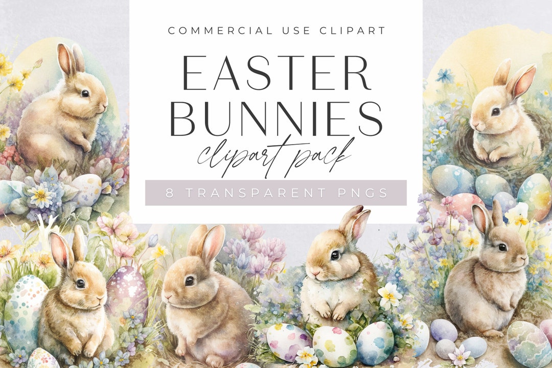 Watercolor Easter Bunny Clipart Pack, Clipart for Commercial Use ...