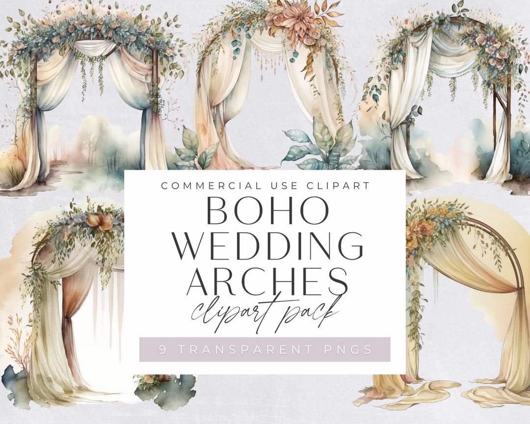 Boho Wedding Clipart, Boho Arches Clipart, Bride & Groom, Wedding Day ...