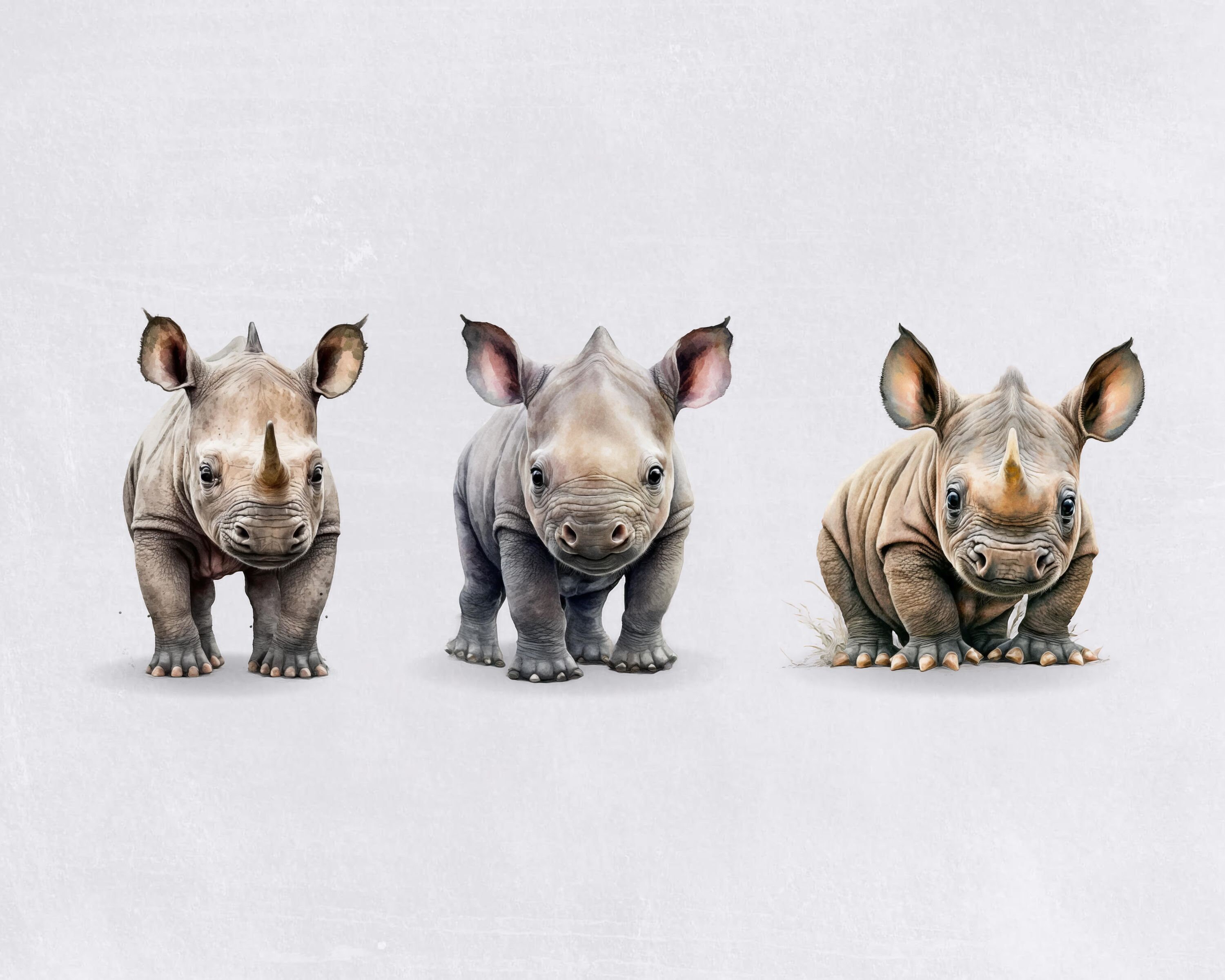 Rhino Watercolor Clipart, Cute Rhinoceros Clip Art for Commercial Use ...
