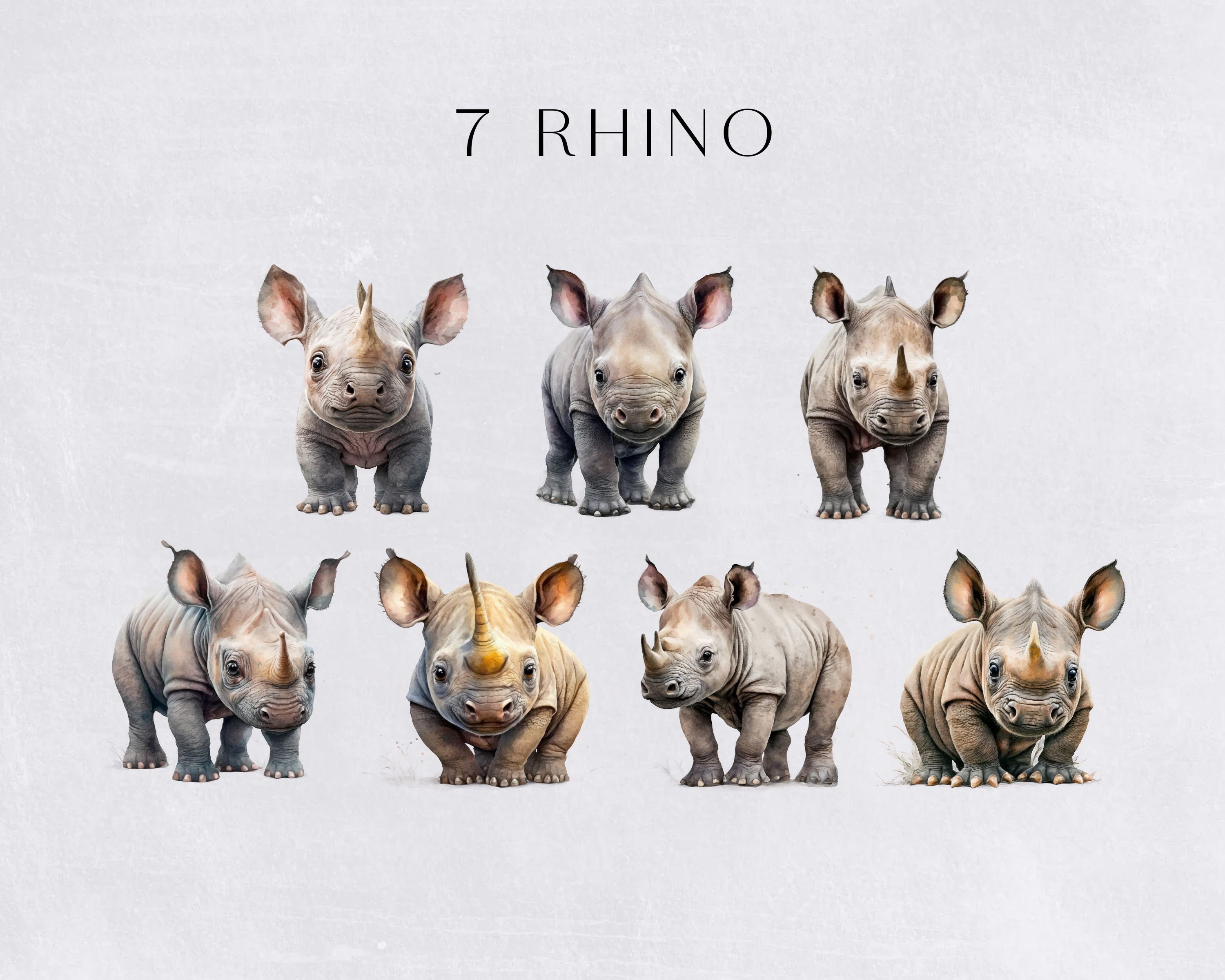 Rhino Watercolor Clipart, Cute Rhinoceros Clip Art for Commercial Use ...