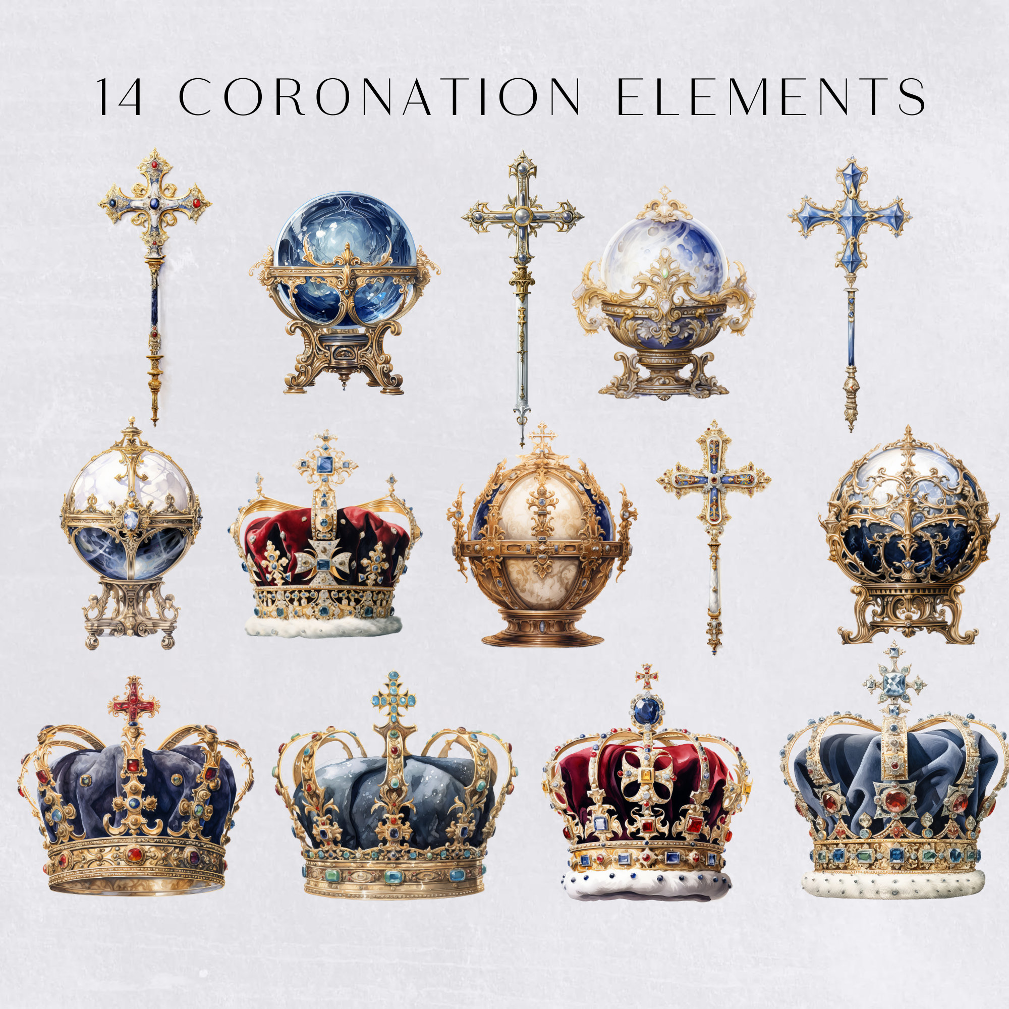 King and Queen Crowns Clipart, Gold Crown & Scepter Pngs, Royal ...