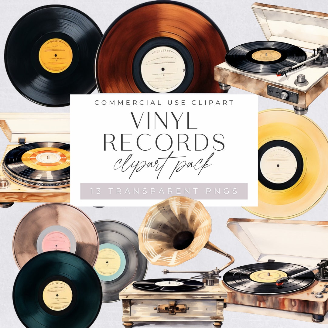 Record Player Clipart, Old Vinyl Records Clip Art, 80's Retro Graphics ...
