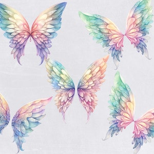 Fairy Wings Clipart, Watercolor Angel Wing Clip Art, Pastel Fantasy ...