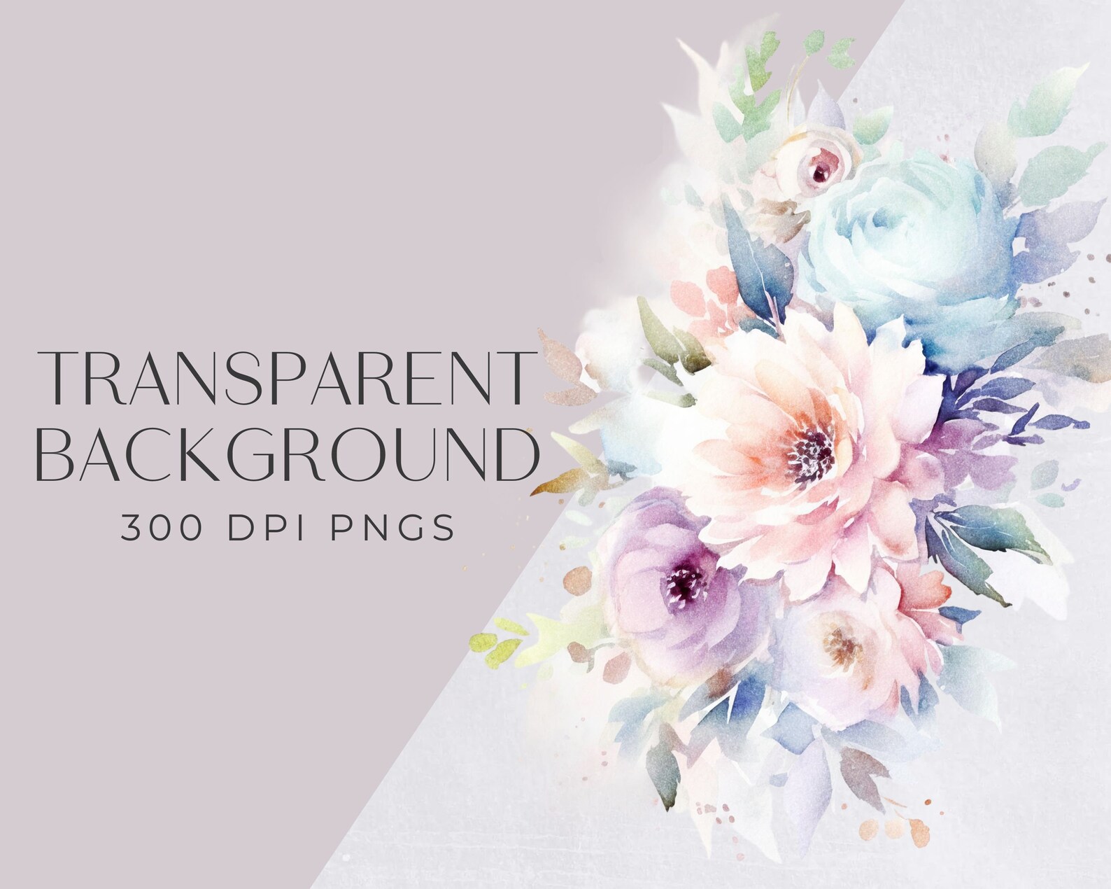 Pastel Florals Clipart, Spring Bouquets, Dusty Pinks. Blues & Lilacs ...