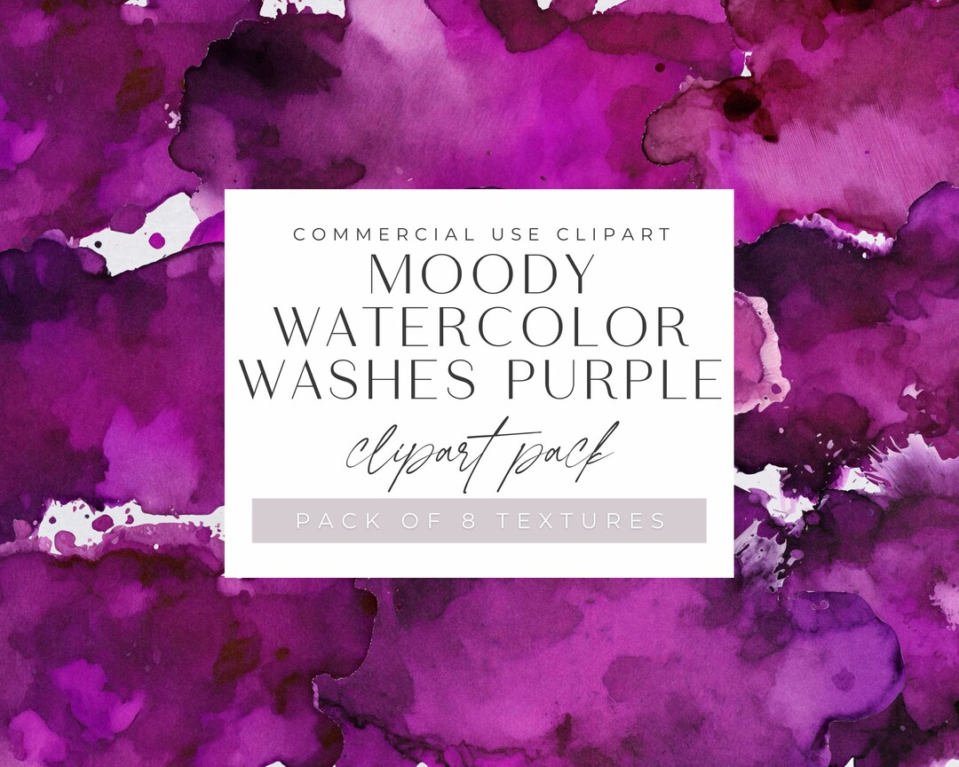 Moody Purple Watercolor Washes Clipart Pack, Lilac Texture Backgrounds ...
