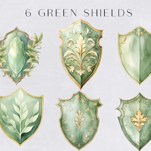 Green Shields Watercolor Clip Art, Commercial Use, Transparent Pngs ...