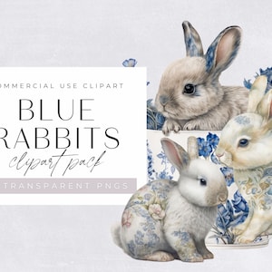 Blue Decorative Bunny Clipart Pack, Clipart for Commercial Use ...