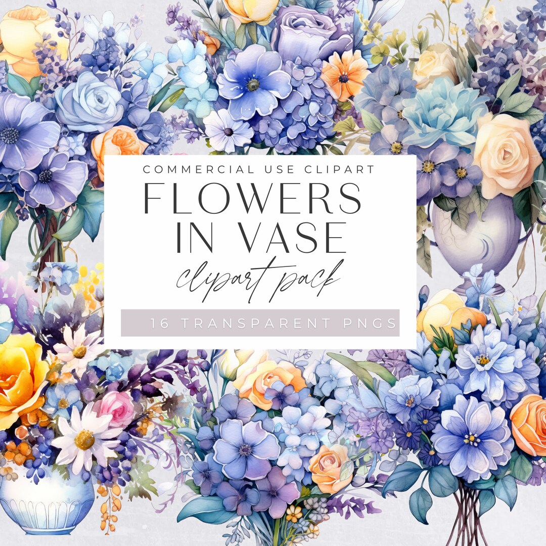 Flower Vase Watercolor Clipart Bundle, Purple and Lilac, Window Flowers ...