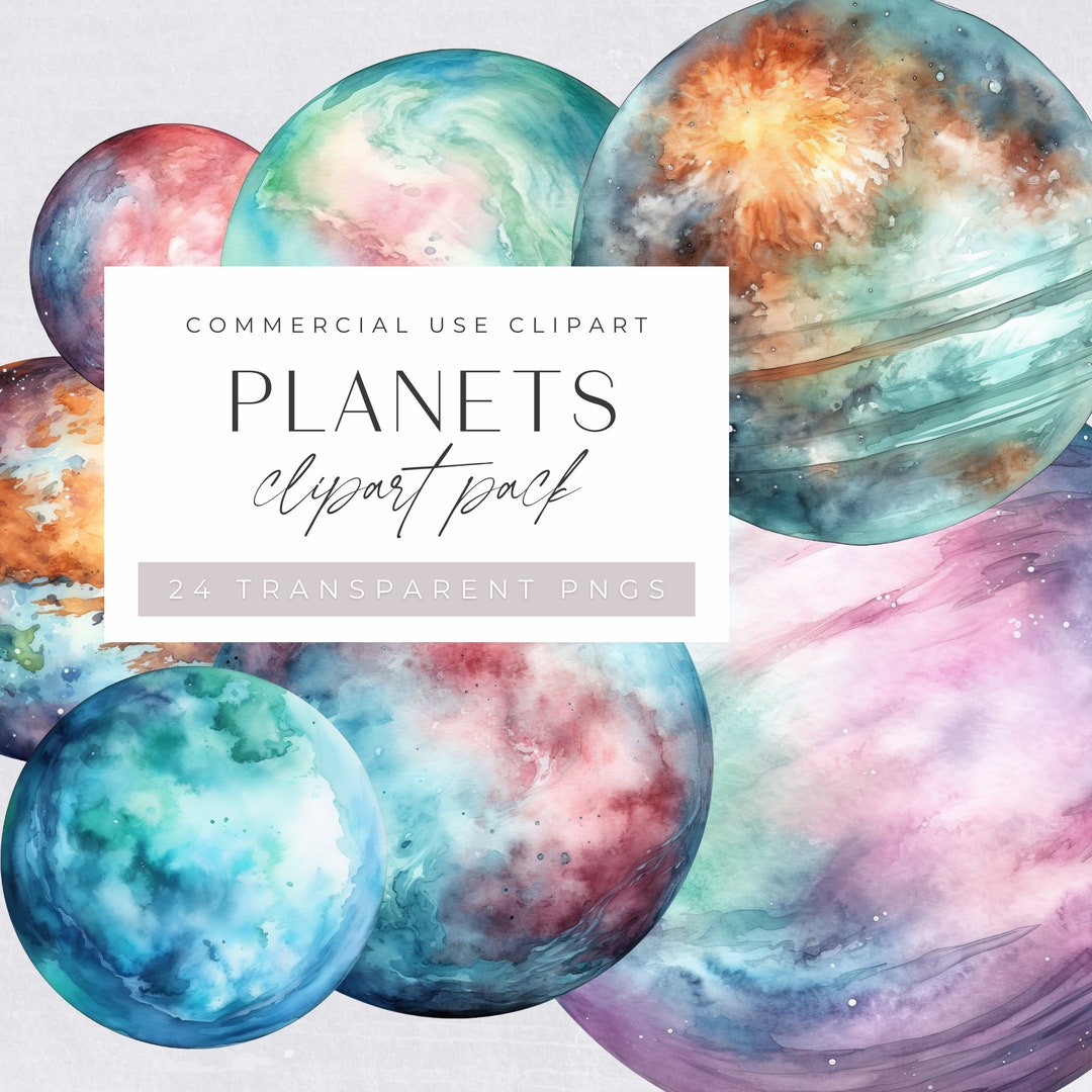 Solar System Planet Clipart, Galaxy and Outer Space Clipart, Watercolor ...