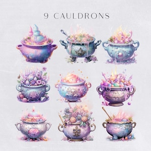 Witch Cauldron Clipart Watercolor Illustrations, Witches Brew Pot, Junk ...