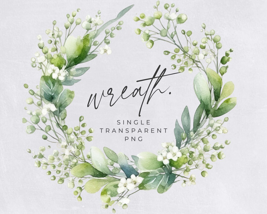 Greenery Wreath Clipart, SINGLE IMAGE, Commercial Use, Transparent Pngs ...