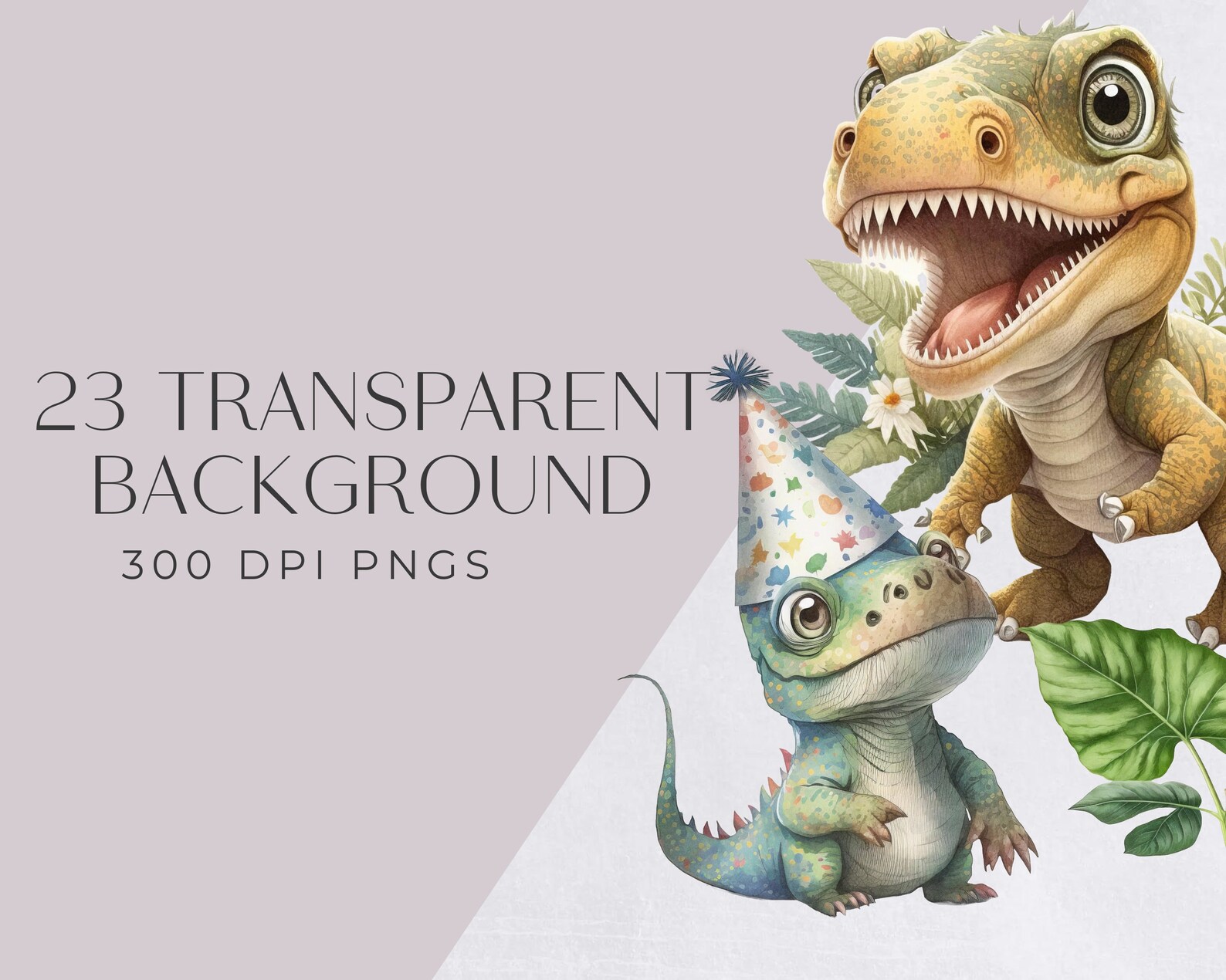 Watercolor Dinosaur Birthday Party Clipart Pack, Clipart for Commercial ...