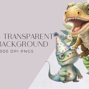 Watercolor Dinosaur Birthday Party Clipart Pack, Clipart for Commercial ...