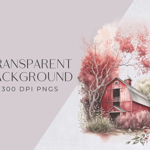 Watercolor Clipart Barn, Red Barn Clipart Pack, Farmhouse, Farmers ...