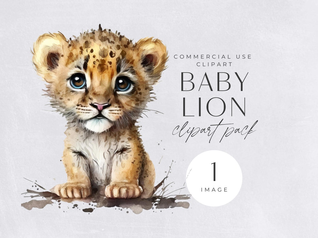 Baby Lion Clipart | SINGLE IMAGE | Commercial License, Watercolor Lions ...