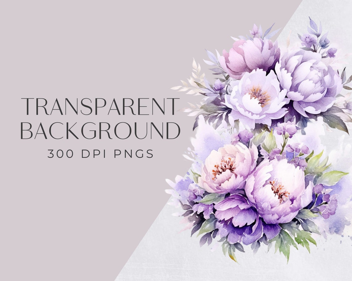 Purple Floral Clipart, Lilac and Lavender Watercolor Flowers ...