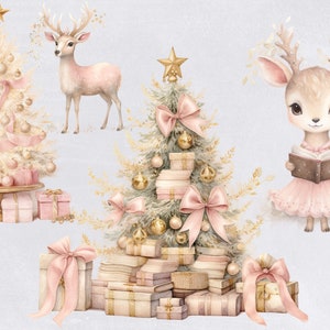 Watercolor Pink Christmas Clipart Bundle, Holiday Season Clip Art, Cute ...