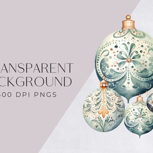Pastel Christmas Ornaments Clipart, Blue and Gold Xmas Bauble, Green ...