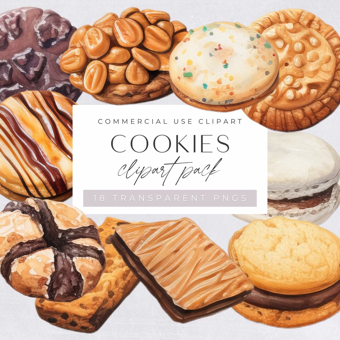 Chocolate Chip Cookies Clipart, Watercolor Cookie Clip Art, Baking ...