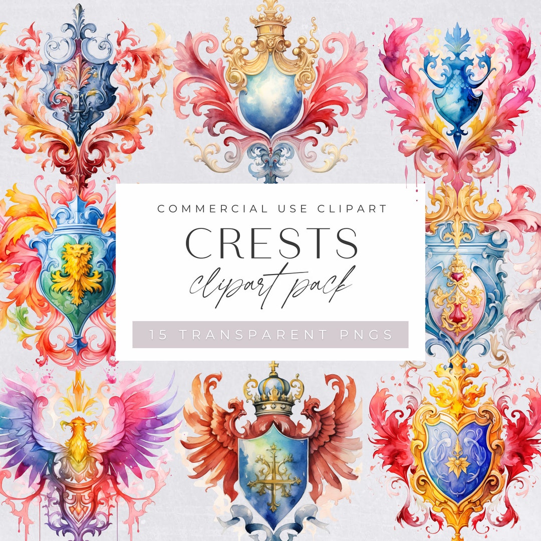 Wedding Crest Clipart, Floral Crest, Family Crest, Bright and Colorful ...