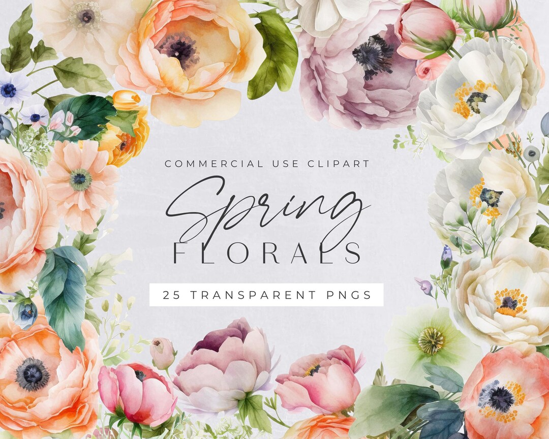 Spring Floral Watercolor Clipart Pack, Elegant Flowers, Clipart for ...