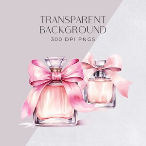 Pink Perfume Bottle With Ribbon Clipart, Watercolor Fragrance Bottles ...