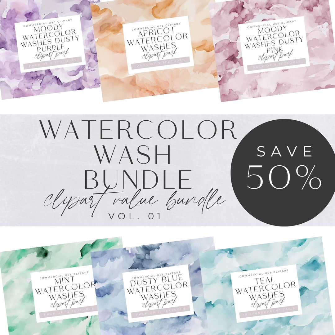 Watercolor Clipart Texture Packs, Wash Bundle, Digital Paper, Abstract ...
