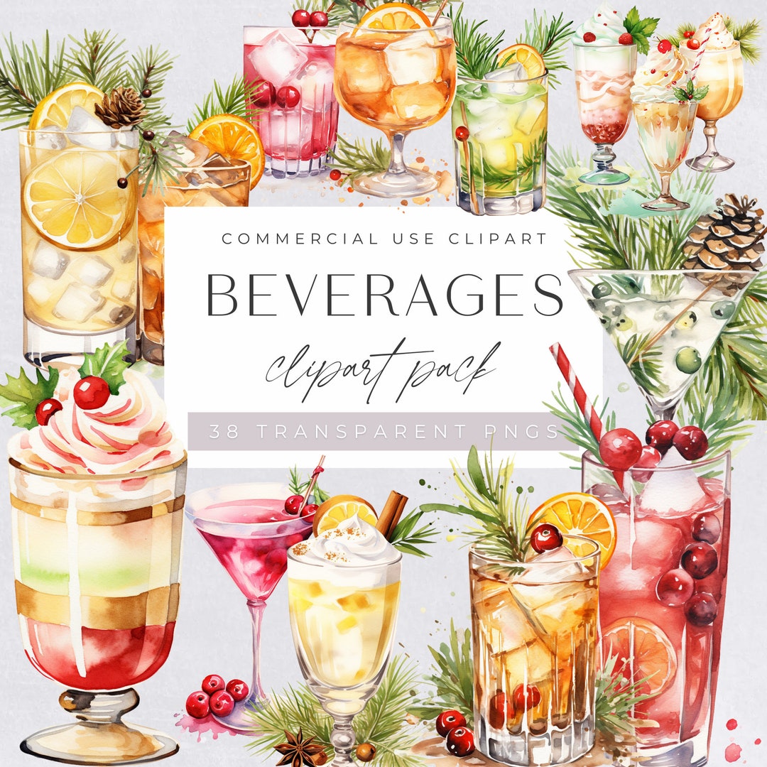 Watercolor Christmas Beverages Clipart, Signature Drink Clip Art ...
