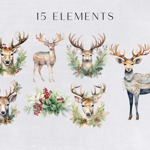 Reindeer Clipart Watercolor, Deer Antlers, Christmas Graphics, Holiday ...