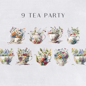 Watercolor Tea Party Clipart, Commercial Use, Transparent Pngs, Floral ...