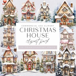 Christmas Village Houses Clipart, Winter Snow Topped House, Scandi ...