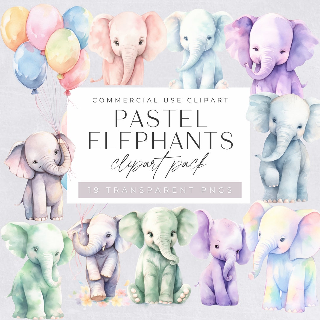 Circus Elephant With Balloons Clipart, Watercolor Clip Art Pink and ...
