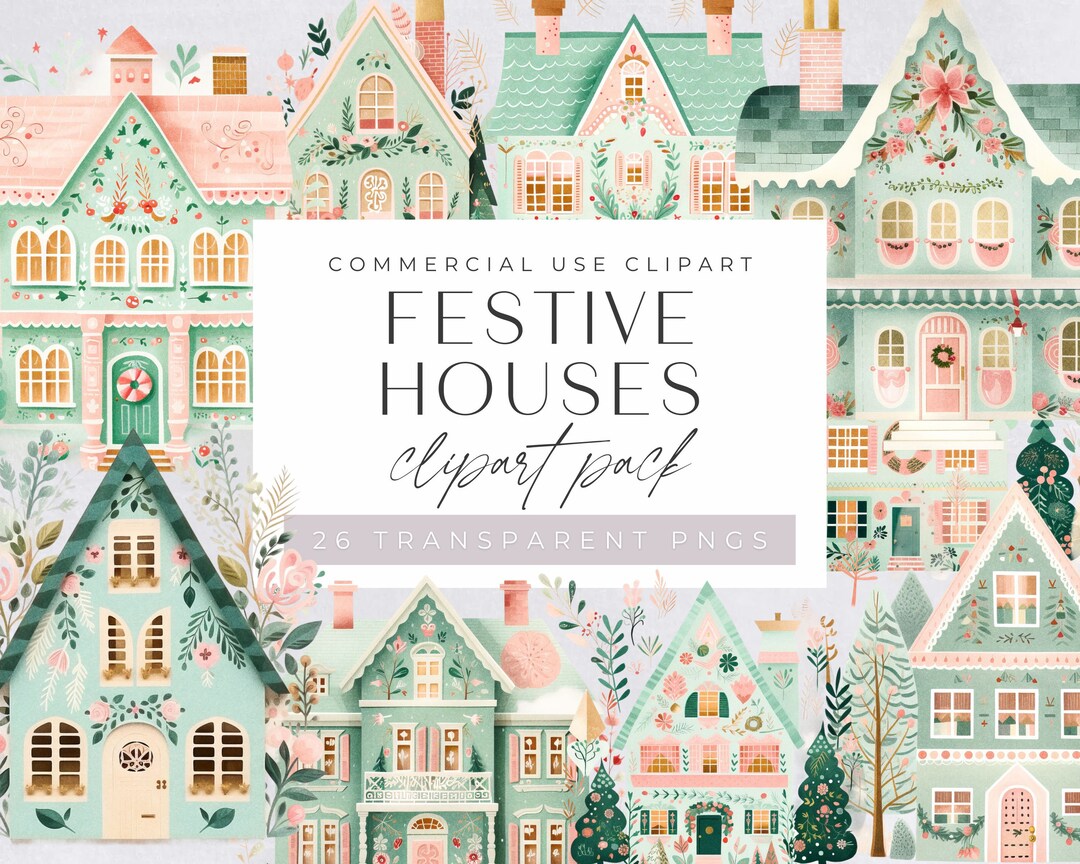 Watercolor Christmas House Clipart, Festive Winter Gingerbread Houses ...