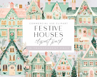 Watercolor Christmas House Clipart, Festive Winter Gingerbread Houses ...
