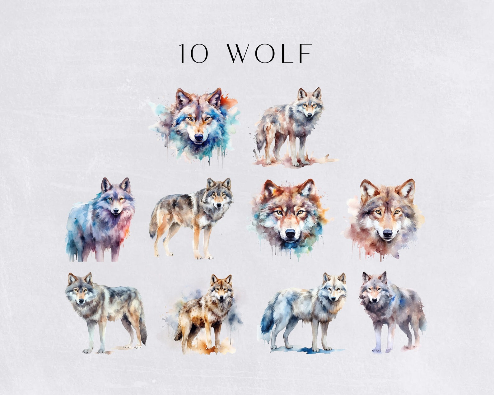 Wolf Clipart, Watercolor Wolves for Commercial Use, Watercolor ...