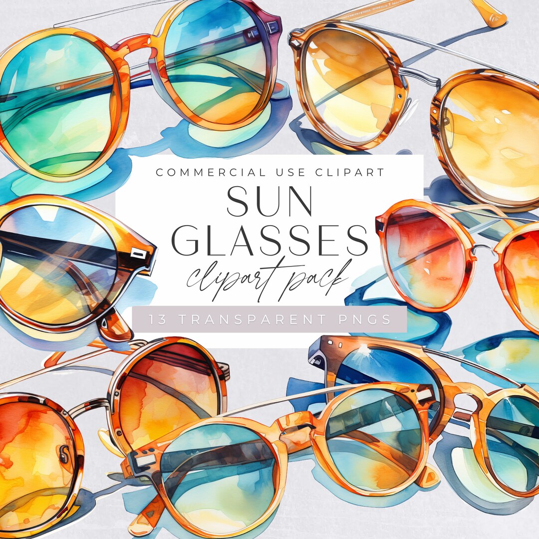 Summer Sunglasses Bundle Png, Watercolor Holiday Vacation Clip Art ...