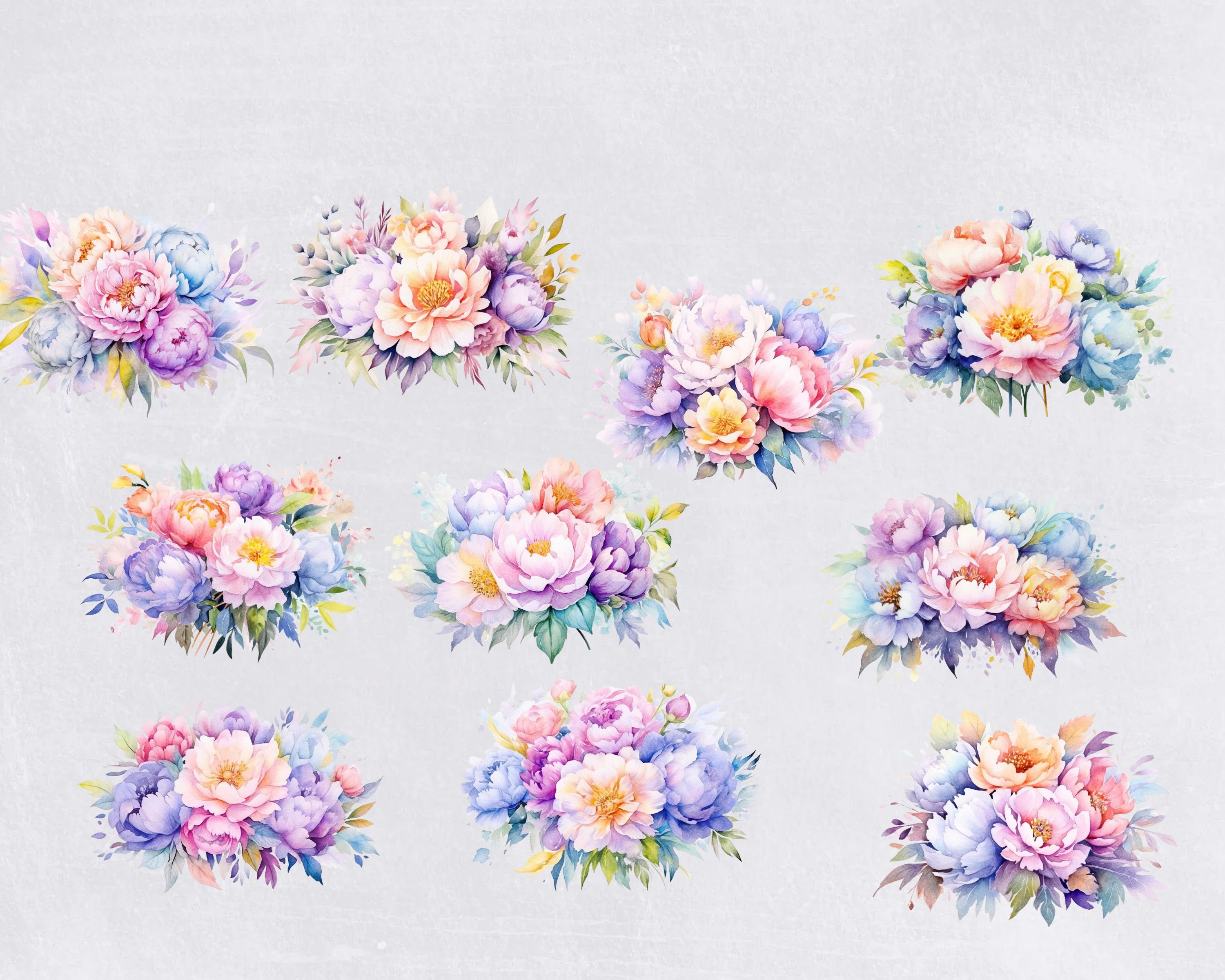 Rainbow Floral Clipart, Colorful and Bright Spring Flower Bouquet ...