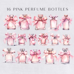 Pink Perfume Bottle With Ribbon Clipart, Watercolor Fragrance Bottles ...