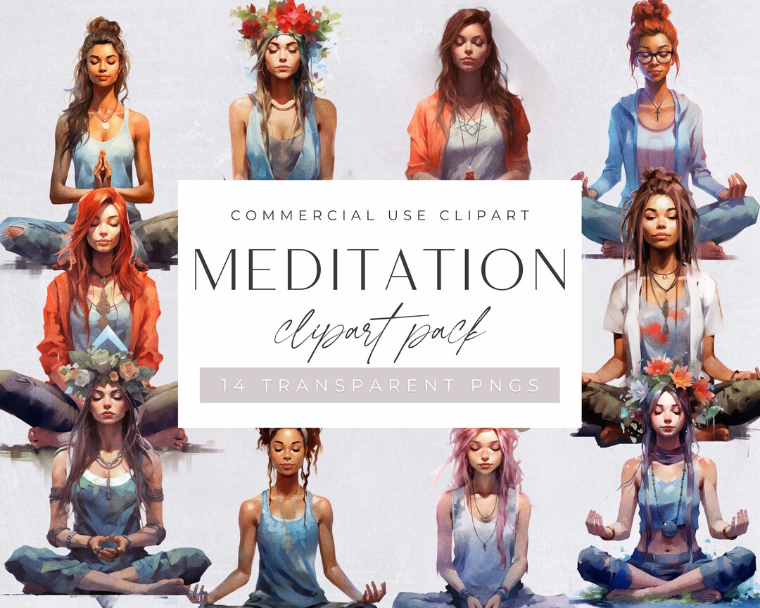 Meditation Clipart , Yoga Pose and Mindfulness, Watercolor Women ...