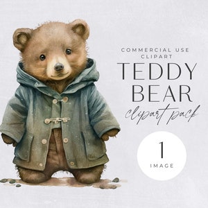Winter Teddy Bear Clipart | SINGLE IMAGE | for Commercial Use, Transparent Pngs, Neutral Baby ...