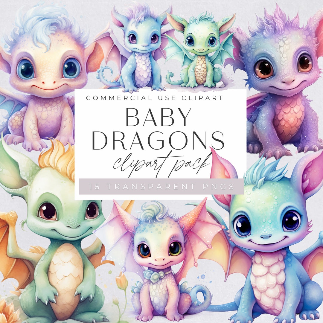 Cute Baby Dragons Clipart, Watercolor Fairy Tale Illustrations, Fantasy ...